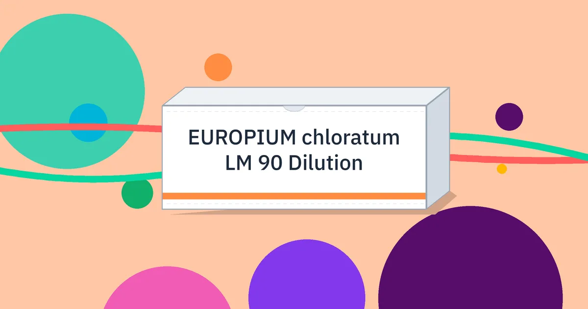Symbolbild: Packung mit der Aufschrift EUROPIUM chloratum LM 90 Dilution (PZN 13484442) – Verfügbarkeit und Bezug in Apotheken in Frankfurt am Main