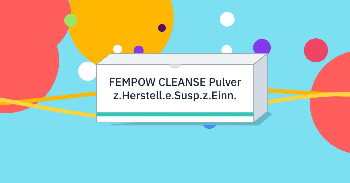 Symbolbild: Packung mit der Aufschrift FEMPOW CLEANSE Pulver z.Herstell.e.Susp.z.Einn. (PZN 18469453) – Verfügbarkeit und Bezug in Apotheken in Frankfurt am Main