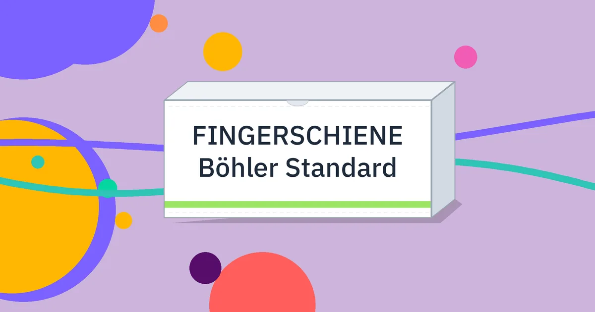 Symbolbild: Packung mit der Aufschrift FINGERSCHIENE Böhler Standard (PZN 19291862) – Verfügbarkeit und Bezug in Apotheken in Frankfurt am Main