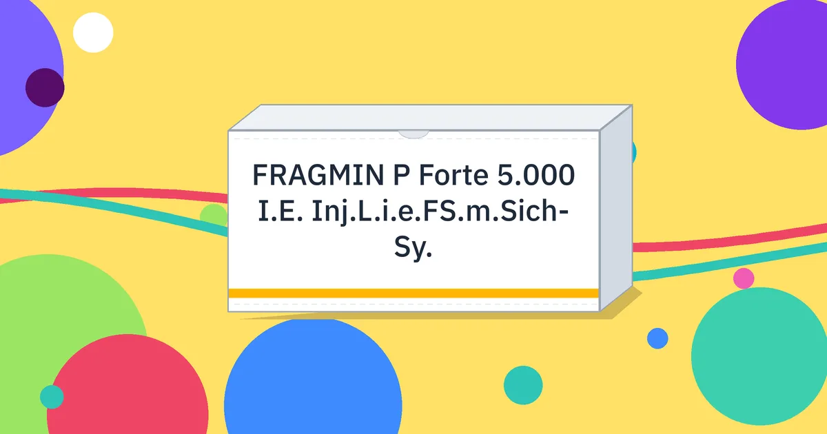 Symbolbild: Packung mit der Aufschrift FRAGMIN P Forte 5.000 I.E. Inj.L.i.e.FS.m.Sich-Sy. (PZN 09723042) – Verfügbarkeit und Bezug in Apotheken in Frankfurt am Main