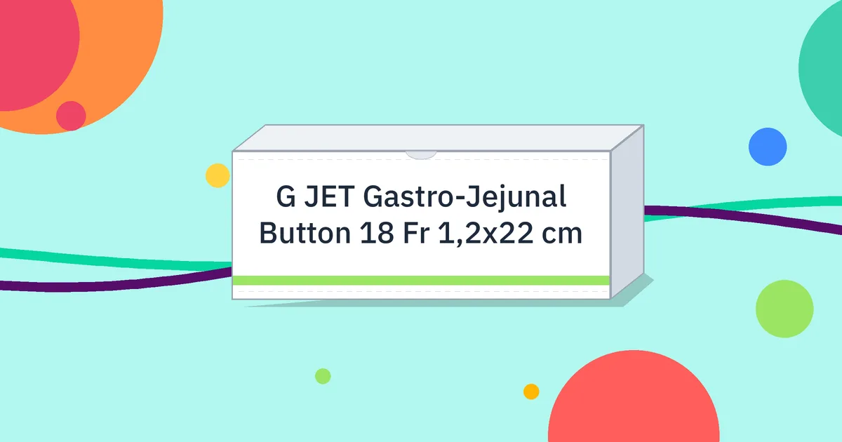 Symbolbild: Packung mit der Aufschrift G JET Gastro-Jejunal Button 18 Fr 1,2x22 cm (PZN 14343258) – Verfügbarkeit und Bezug in Apotheken in Frankfurt am Main