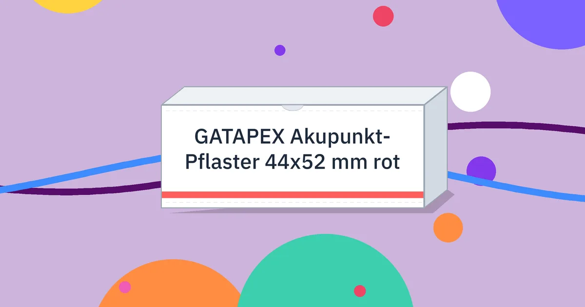 Symbolbild: Packung mit der Aufschrift GATAPEX Akupunkt-Pflaster 44x52 mm rot (PZN 07797177) – Verfügbarkeit und Bezug in Apotheken in Frankfurt am Main