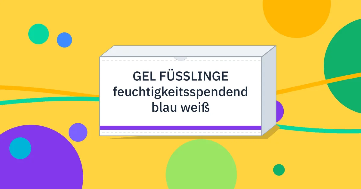 Symbolbild: Packung mit der Aufschrift GEL FÜSSLINGE feuchtigkeitsspendend blau weiß (PZN 02909654) – Verfügbarkeit und Bezug in Apotheken in Frankfurt am Main