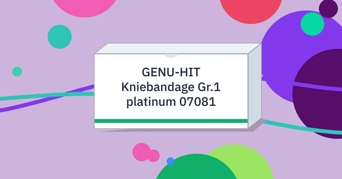 Symbolbild: Packung mit der Aufschrift GENU-HIT Kniebandage Gr.1 platinum 07081 (PZN 06114696) – Verfügbarkeit und Bezug in Apotheken in Frankfurt am Main