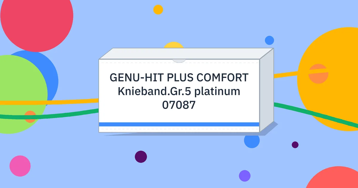 Symbolbild: Packung mit der Aufschrift GENU-HIT PLUS COMFORT Knieband.Gr.5 platinum 07087 (PZN 11018026) – Verfügbarkeit und Bezug in Apotheken in Frankfurt am Main