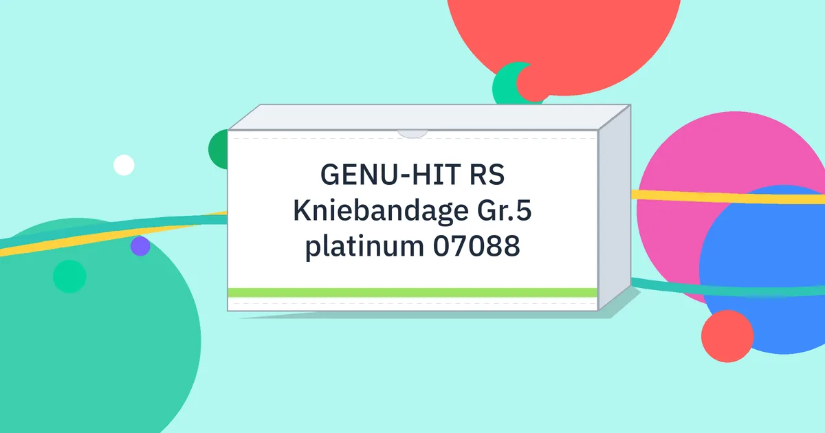 Symbolbild: Packung mit der Aufschrift GENU-HIT RS Kniebandage Gr.5 platinum 07088 (PZN 08437676) – Verfügbarkeit und Bezug in Apotheken in Frankfurt am Main