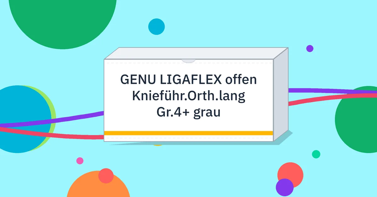 Symbolbild: Packung mit der Aufschrift GENU LIGAFLEX offen Knieführ.Orth.lang Gr.4+ grau (PZN 14308977) – Verfügbarkeit und Bezug in Apotheken in Frankfurt am Main
