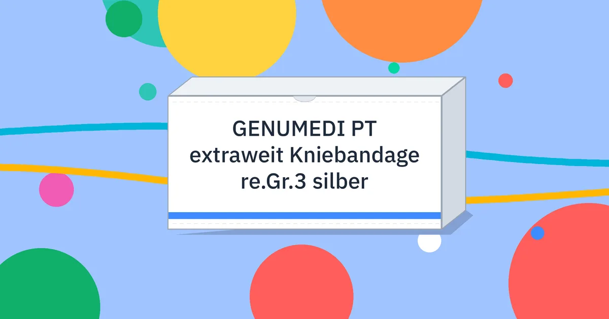 Symbolbild: Packung mit der Aufschrift GENUMEDI PT extraweit Kniebandage re.Gr.3 silber (PZN 15314129) – Verfügbarkeit und Bezug in Apotheken in Frankfurt am Main