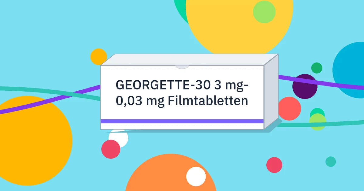 Symbolbild: Packung mit der Aufschrift GEORGETTE-30 3 mg-0,03 mg Filmtabletten (PZN 11236378) – Verfügbarkeit und Bezug in Apotheken in Frankfurt am Main
