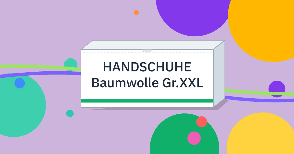Symbolbild: Packung mit der Aufschrift HANDSCHUHE Baumwolle Gr.XXL (PZN 08761193) – Verfügbarkeit und Bezug in Apotheken in Frankfurt am Main
