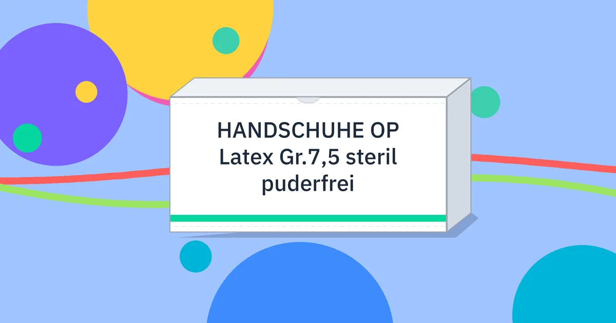 Symbolbild: Packung mit der Aufschrift HANDSCHUHE OP Latex Gr.7,5 steril puderfrei (PZN 01343759) – Verfügbarkeit und Bezug in Apotheken in Frankfurt am Main