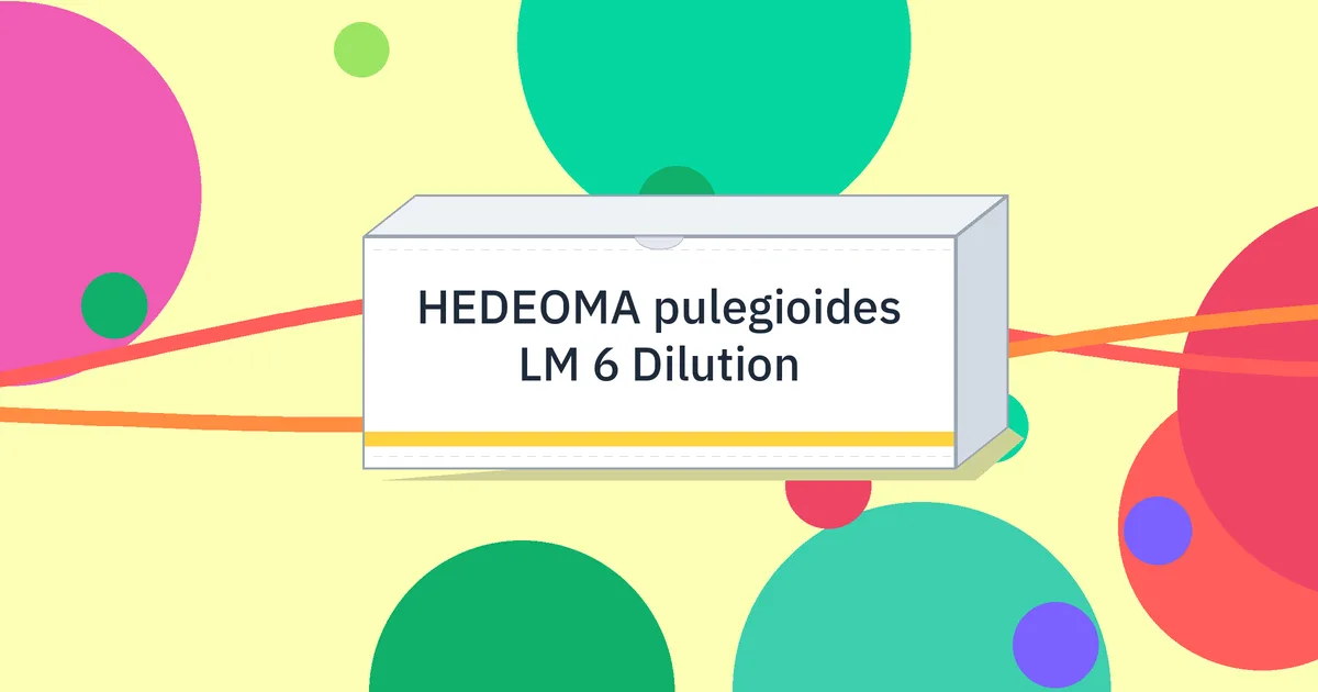 Symbolbild: Packung mit der Aufschrift HEDEOMA pulegioides LM 6 Dilution (PZN 13551090) – Verfügbarkeit und Bezug in Apotheken in Frankfurt am Main