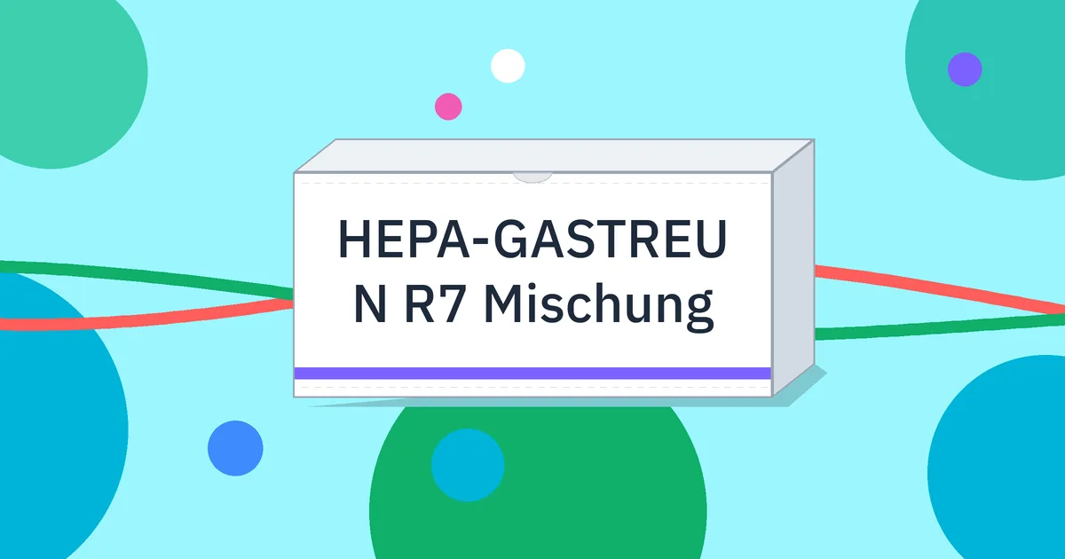 Symbolbild: Packung mit der Aufschrift HEPA-GASTREU N R7 Mischung (PZN 04664820) – Verfügbarkeit und Bezug in Apotheken in Frankfurt am Main