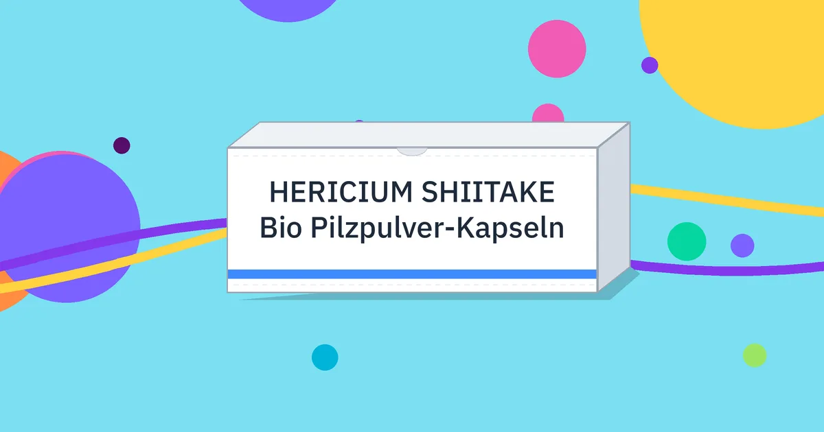 Symbolbild: Packung mit der Aufschrift HERICIUM SHIITAKE Bio Pilzpulver-Kapseln (PZN 19710046) – Verfügbarkeit und Bezug in Apotheken in Frankfurt am Main