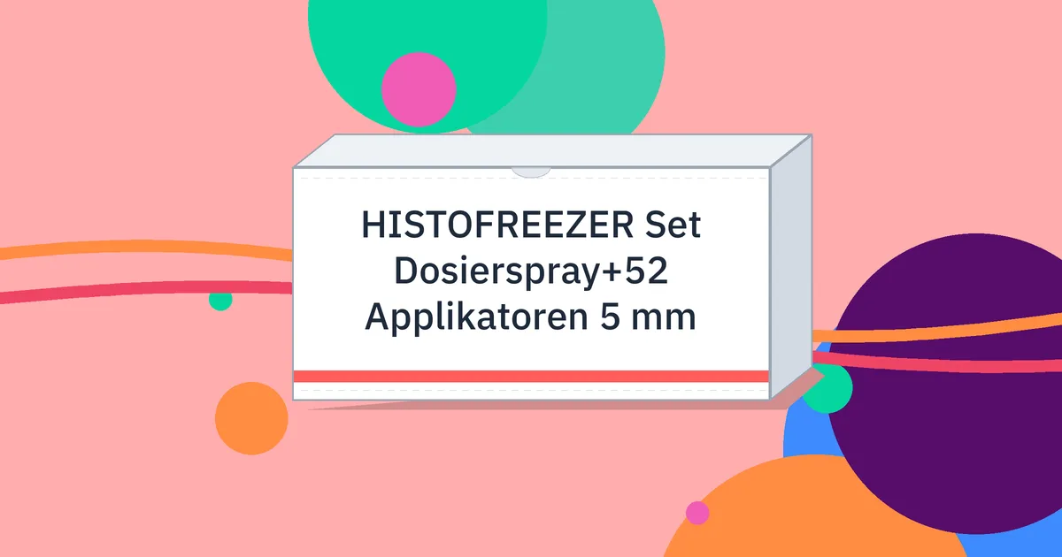 Symbolbild: Packung mit der Aufschrift HISTOFREEZER Set Dosierspray+52 Applikatoren 5 mm (PZN 20008311) – Verfügbarkeit und Bezug in Apotheken in Frankfurt am Main