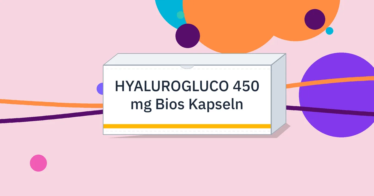Symbolbild: Packung mit der Aufschrift HYALUROGLUCO 450 mg Bios Kapseln (PZN 01161544) – Verfügbarkeit und Bezug in Apotheken in Frankfurt am Main