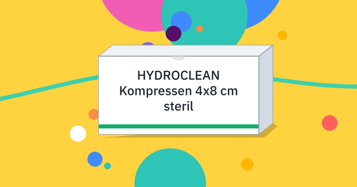 Symbolbild: Packung mit der Aufschrift HYDROCLEAN Kompressen 4x8 cm steril (PZN 11692975) – Verfügbarkeit und Bezug in Apotheken in Frankfurt am Main