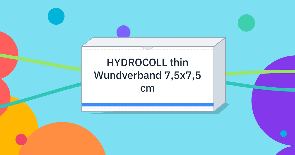 Symbolbild: Packung mit der Aufschrift HYDROCOLL thin Wundverband 7,5x7,5 cm (PZN 16516355) – Verfügbarkeit und Bezug in Apotheken in Frankfurt am Main