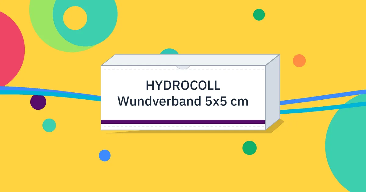 Symbolbild: Packung mit der Aufschrift HYDROCOLL Wundverband 5x5 cm (PZN 16205276) – Verfügbarkeit und Bezug in Apotheken in Frankfurt am Main