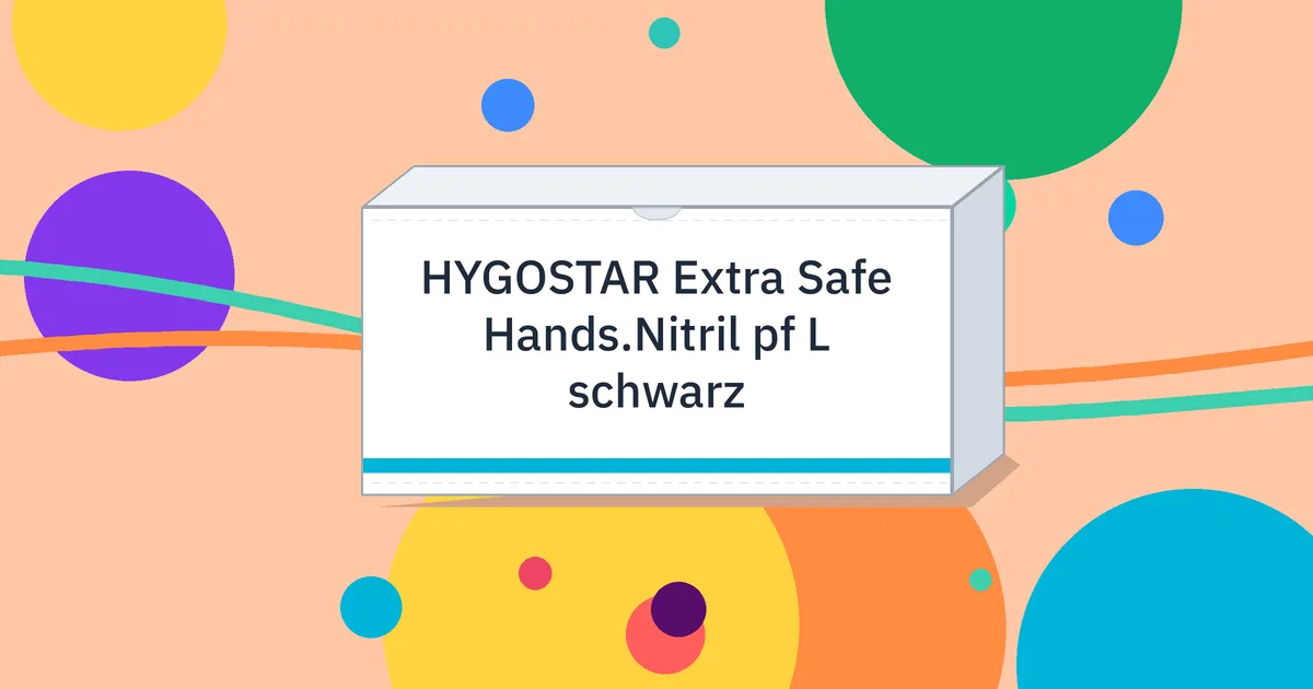 Symbolbild: Packung mit der Aufschrift HYGOSTAR Extra Safe Hands.Nitril pf L schwarz (PZN 20773721) – Verfügbarkeit und Bezug in Apotheken in Frankfurt am Main