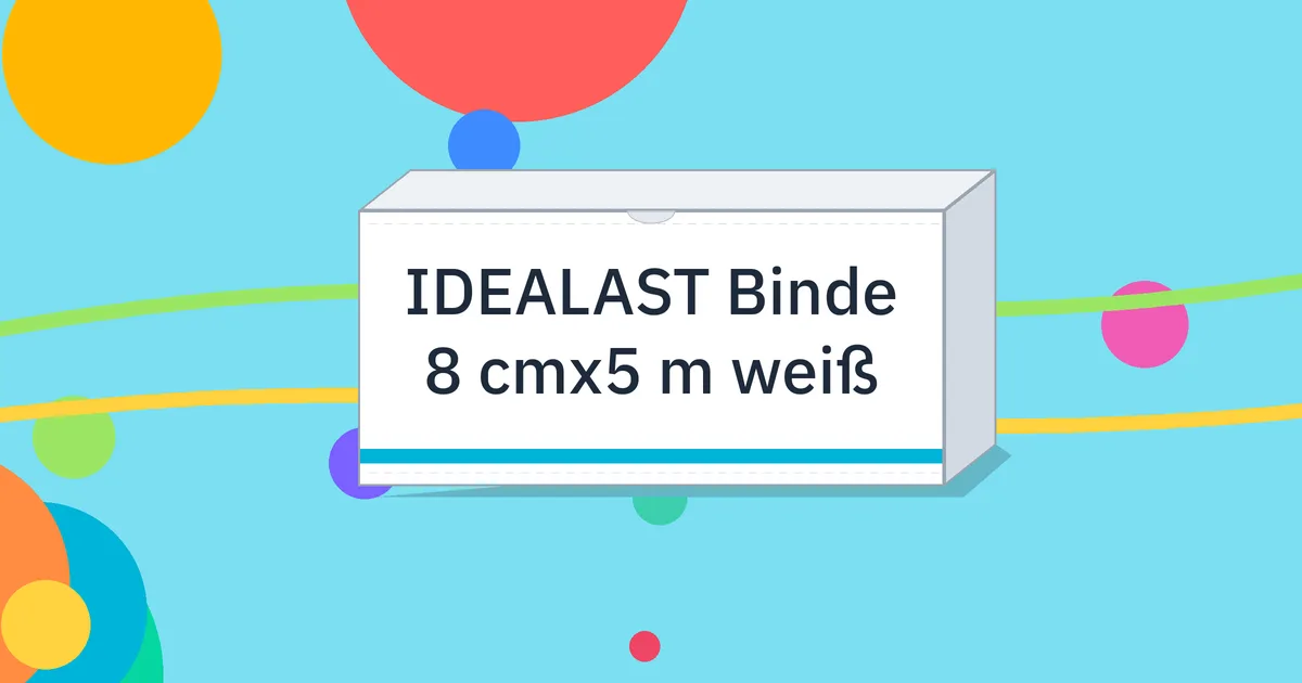 Symbolbild: Packung mit der Aufschrift IDEALAST Binde 8 cmx5 m weiß (PZN 13653028) – Verfügbarkeit und Bezug in Apotheken in Frankfurt am Main
