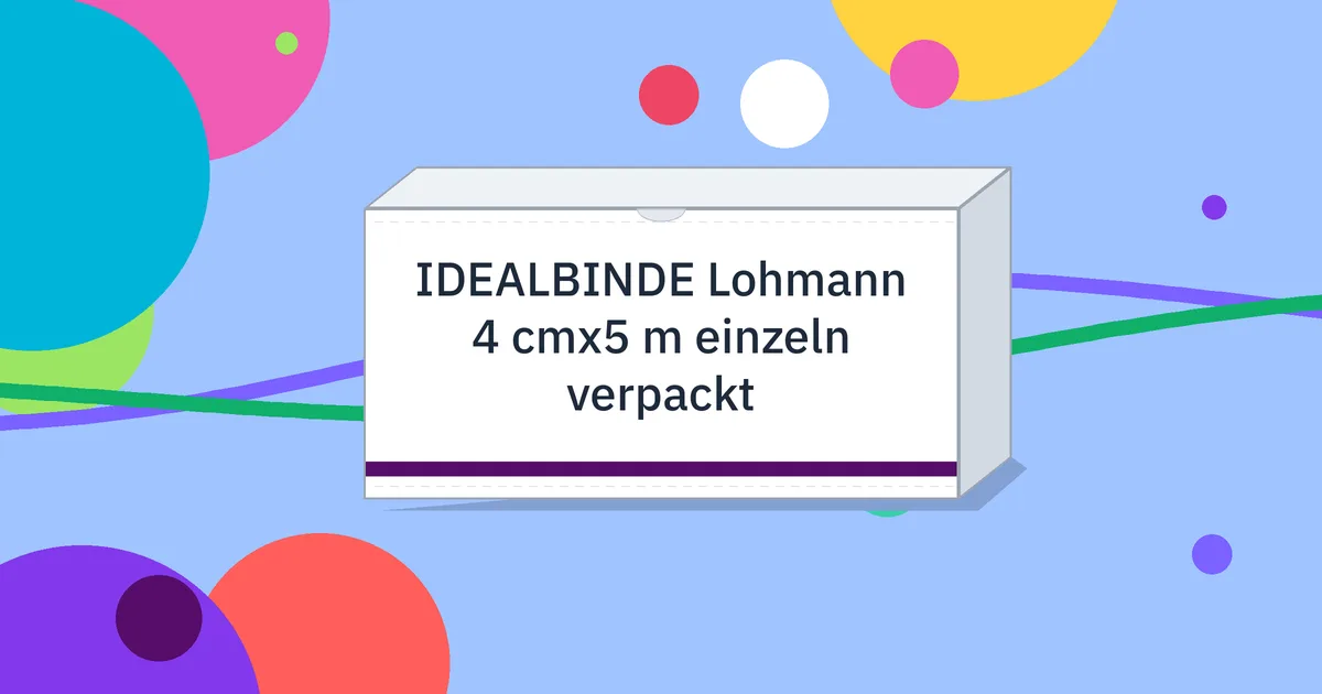Symbolbild: Packung mit der Aufschrift IDEALBINDE Lohmann 4 cmx5 m einzeln verpackt (PZN 03130312) – Verfügbarkeit und Bezug in Apotheken in Frankfurt am Main