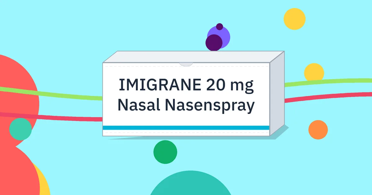 Symbolbild: Packung mit der Aufschrift IMIGRANE 20 mg Nasal Nasenspray (PZN 18815725) – Verfügbarkeit und Bezug in Apotheken in Frankfurt am Main