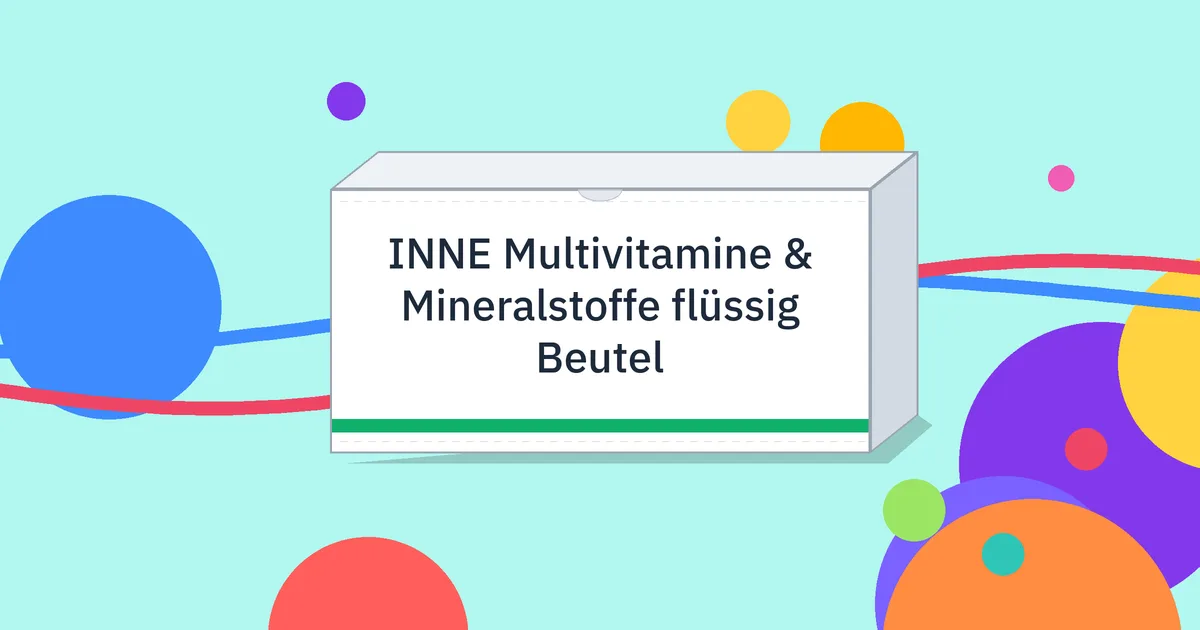 Symbolbild: Packung mit der Aufschrift INNE Multivitamine & Mineralstoffe flüssig Beutel (PZN 20126878) – Verfügbarkeit und Bezug in Apotheken in Frankfurt am Main