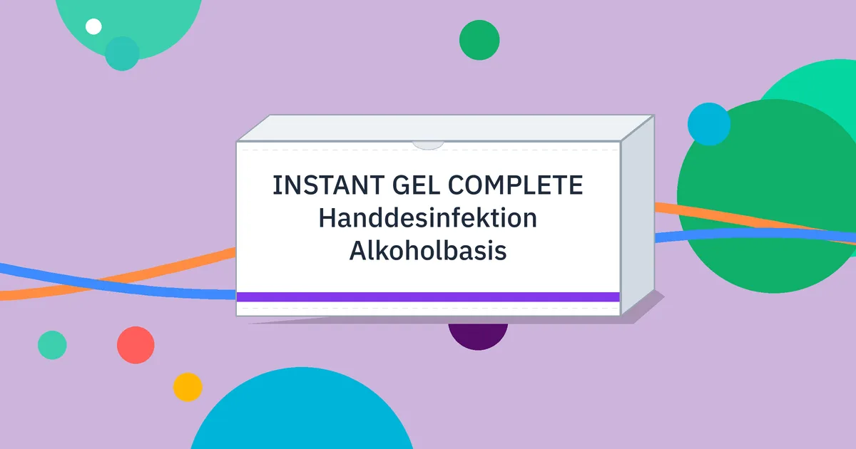 Symbolbild: Packung mit der Aufschrift INSTANT GEL COMPLETE Handdesinfektion Alkoholbasis (PZN 18106029) – Verfügbarkeit und Bezug in Apotheken in Frankfurt am Main