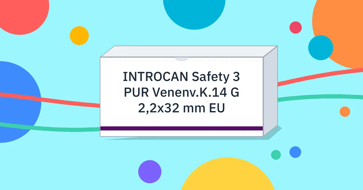 Symbolbild: Packung mit der Aufschrift INTROCAN Safety 3 PUR Venenv.K.14 G 2,2x32 mm EU (PZN 20344960) – Verfügbarkeit und Bezug in Apotheken in Frankfurt am Main