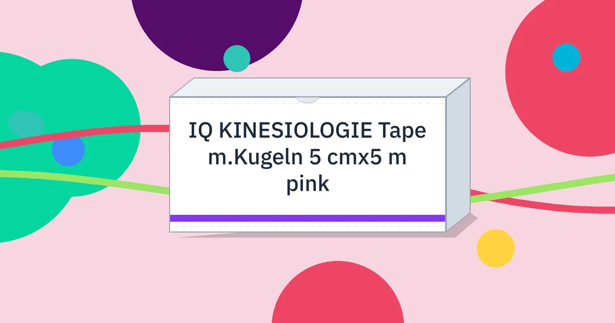 Symbolbild: Packung mit der Aufschrift IQ KINESIOLOGIE Tape m.Kugeln 5 cmx5 m pink (PZN 11156780) – Verfügbarkeit und Bezug in Apotheken in Frankfurt am Main
