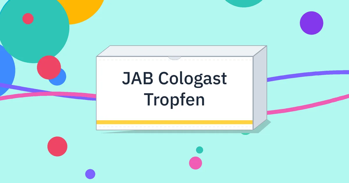 Symbolbild: Packung mit der Aufschrift JAB Cologast Tropfen (PZN 09532773) – Verfügbarkeit und Bezug in Apotheken in Frankfurt am Main