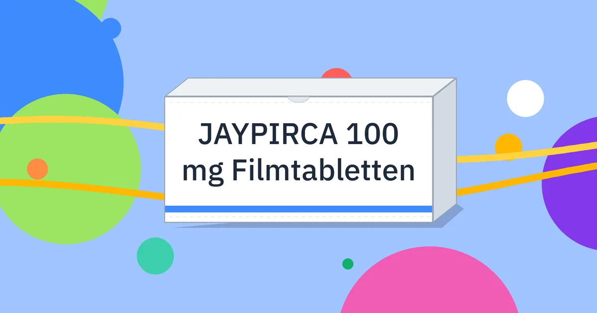 Symbolbild: Packung mit der Aufschrift JAYPIRCA 100 mg Filmtabletten (PZN 19801062) – Verfügbarkeit und Bezug in Apotheken in Frankfurt am Main