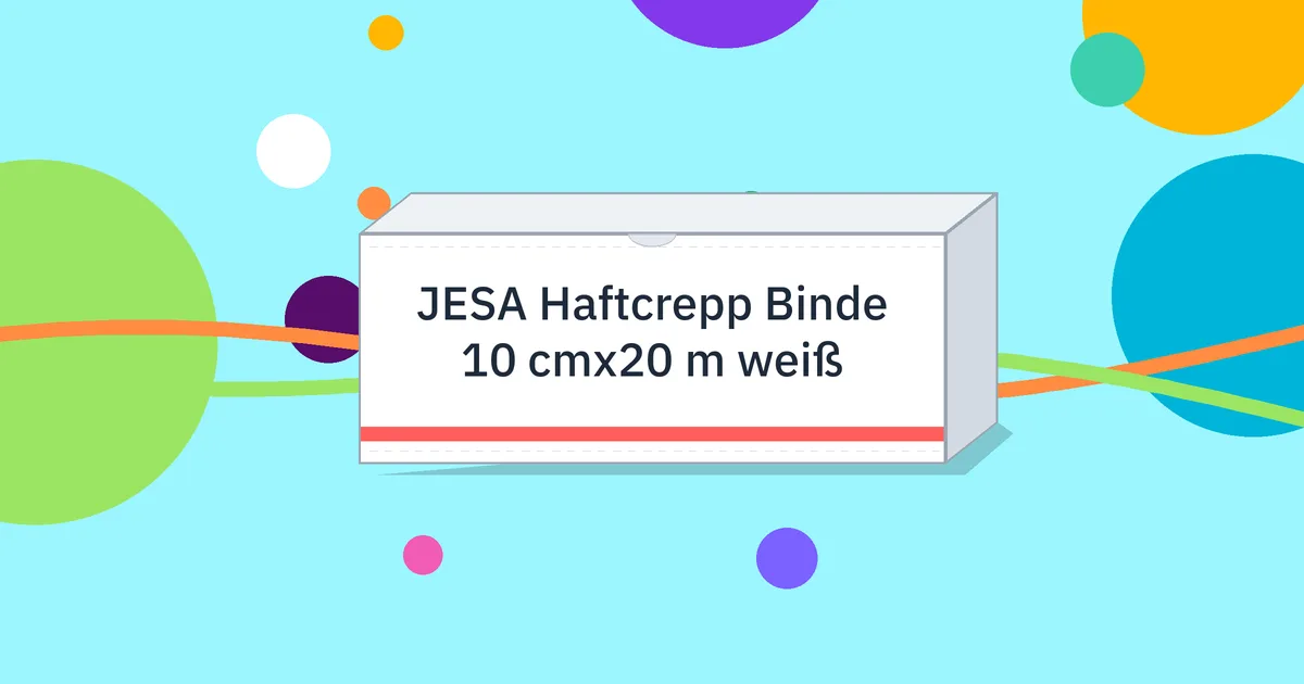 Symbolbild: Packung mit der Aufschrift JESA Haftcrepp Binde 10 cmx20 m weiß (PZN 13967152) – Verfügbarkeit und Bezug in Apotheken in Frankfurt am Main