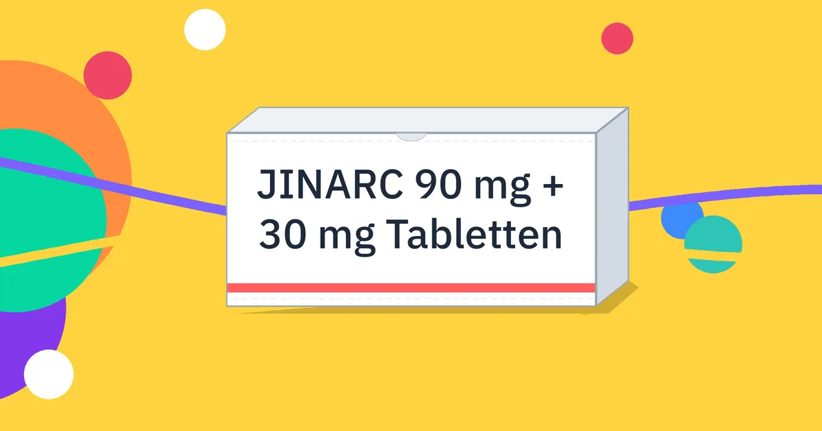 Symbolbild: Packung mit der Aufschrift JINARC 90 mg + 30 mg Tabletten (PZN 20189689) – Verfügbarkeit und Bezug in Apotheken in Frankfurt am Main