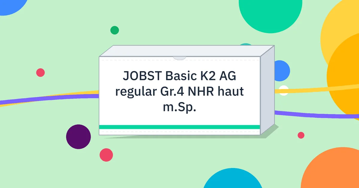 Symbolbild: Packung mit der Aufschrift JOBST Basic K2 AG regular Gr.4 NHR haut m.Sp. (PZN 13060328) – Verfügbarkeit und Bezug in Apotheken in Frankfurt am Main
