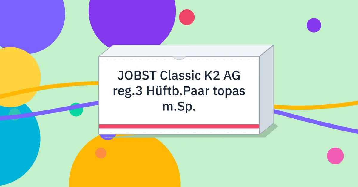 Symbolbild: Packung mit der Aufschrift JOBST Classic K2 AG reg.3 Hüftb.Paar topas m.Sp. (PZN 13066615) – Verfügbarkeit und Bezug in Apotheken in Frankfurt am Main