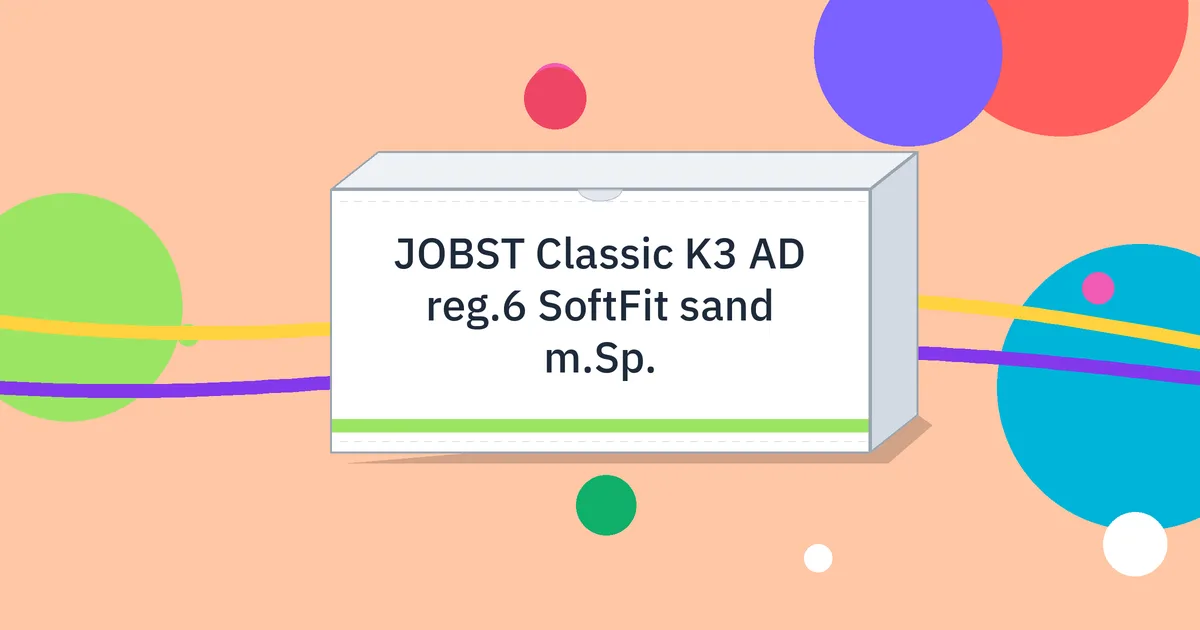 Symbolbild: Packung mit der Aufschrift JOBST Classic K3 AD reg.6 SoftFit sand m.Sp. (PZN 14223991) – Verfügbarkeit und Bezug in Apotheken in Frankfurt am Main