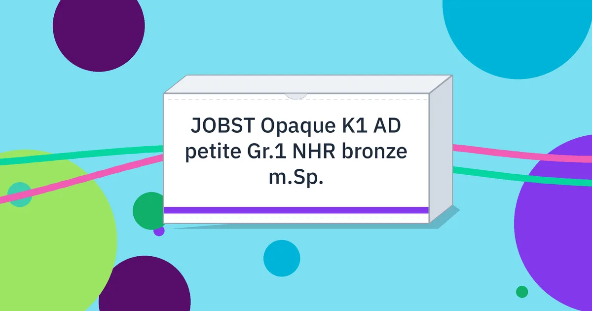 Symbolbild: Packung mit der Aufschrift JOBST Opaque K1 AD petite Gr.1 NHR bronze m.Sp. (PZN 13078759) – Verfügbarkeit und Bezug in Apotheken in Frankfurt am Main