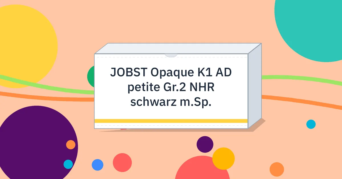 Symbolbild: Packung mit der Aufschrift JOBST Opaque K1 AD petite Gr.2 NHR schwarz m.Sp. (PZN 13078972) – Verfügbarkeit und Bezug in Apotheken in Frankfurt am Main