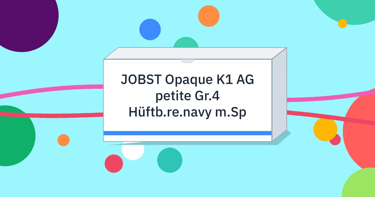 Symbolbild: Packung mit der Aufschrift JOBST Opaque K1 AG petite Gr.4 Hüftb.re.navy m.Sp (PZN 13099106) – Verfügbarkeit und Bezug in Apotheken in Frankfurt am Main