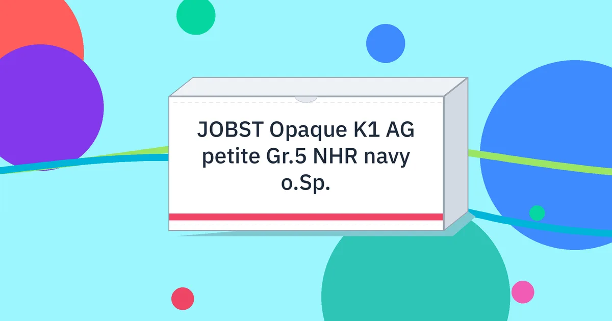 Symbolbild: Packung mit der Aufschrift JOBST Opaque K1 AG petite Gr.5 NHR navy o.Sp. (PZN 13088166) – Verfügbarkeit und Bezug in Apotheken in Frankfurt am Main