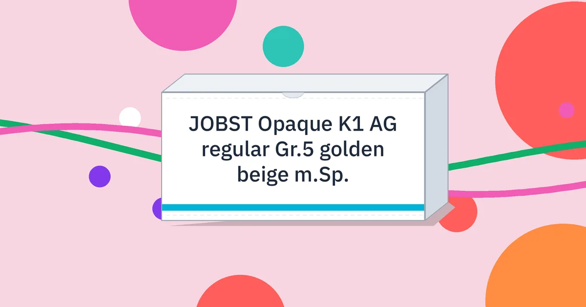 Symbolbild: Packung mit der Aufschrift JOBST Opaque K1 AG regular Gr.5 golden beige m.Sp. (PZN 16265427) – Verfügbarkeit und Bezug in Apotheken in Frankfurt am Main