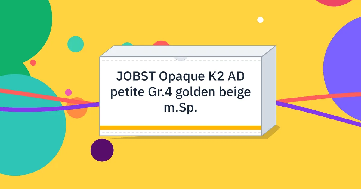 Symbolbild: Packung mit der Aufschrift JOBST Opaque K2 AD petite Gr.4 golden beige m.Sp. (PZN 16278571) – Verfügbarkeit und Bezug in Apotheken in Frankfurt am Main