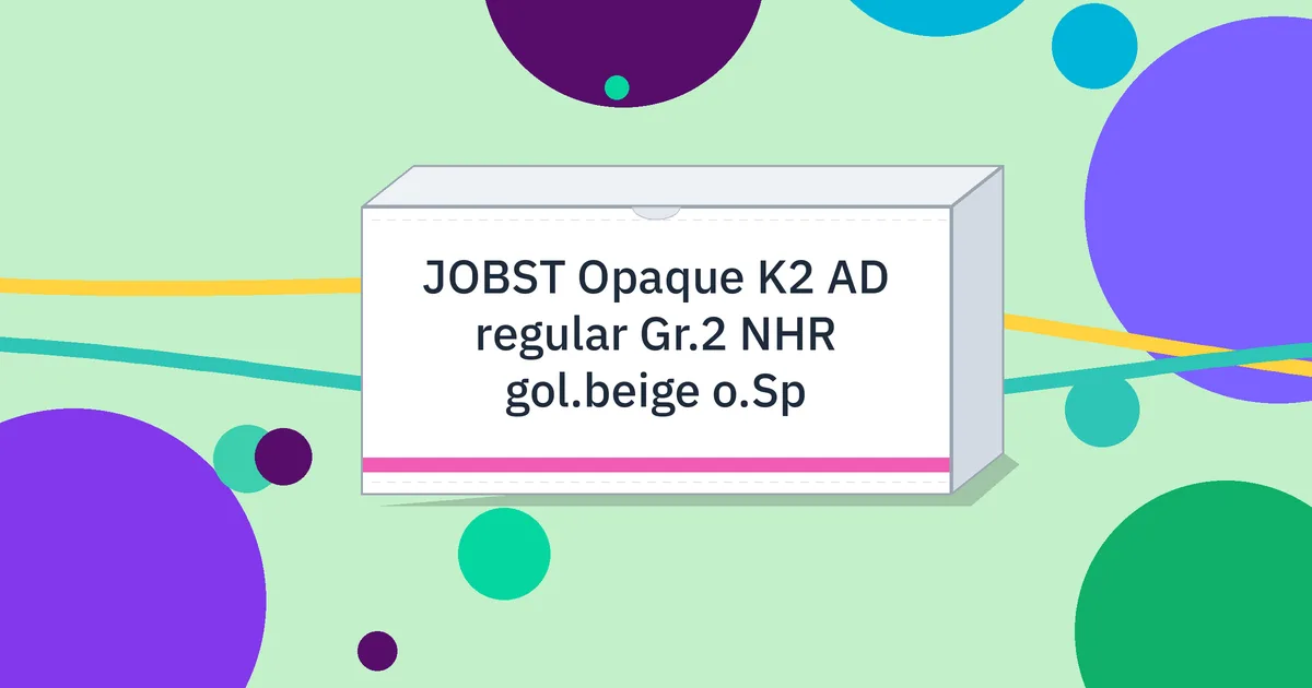 Symbolbild: Packung mit der Aufschrift JOBST Opaque K2 AD regular Gr.2 NHR gol.beige o.Sp (PZN 16277525) – Verfügbarkeit und Bezug in Apotheken in Frankfurt am Main