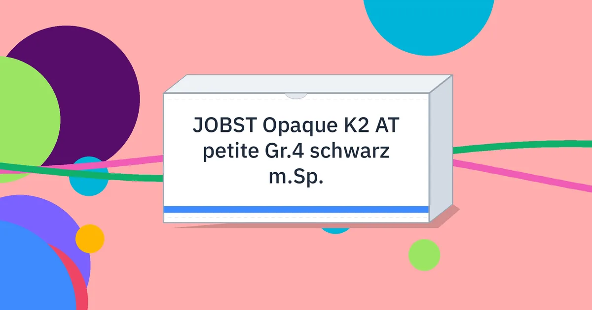 Symbolbild: Packung mit der Aufschrift JOBST Opaque K2 AT petite Gr.4 schwarz m.Sp. (PZN 10724472) – Verfügbarkeit und Bezug in Apotheken in Frankfurt am Main