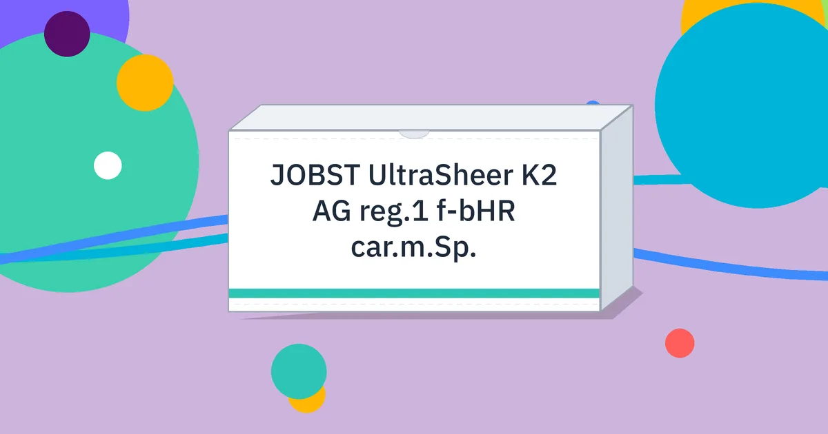 Symbolbild: Packung mit der Aufschrift JOBST UltraSheer K2 AG reg.1 f-bHR car.m.Sp. (PZN 11259853) – Verfügbarkeit und Bezug in Apotheken in Frankfurt am Main