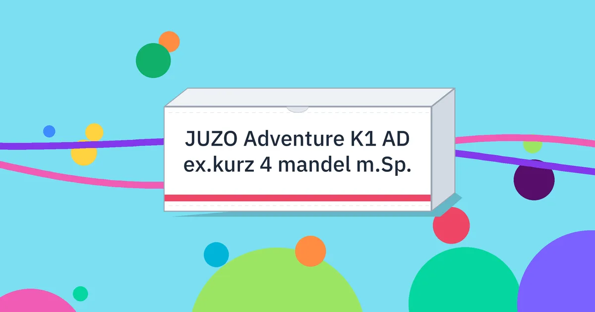 Symbolbild: Packung mit der Aufschrift JUZO Adventure K1 AD ex.kurz 4 mandel m.Sp. (PZN 14977891) – Verfügbarkeit und Bezug in Apotheken in Frankfurt am Main
