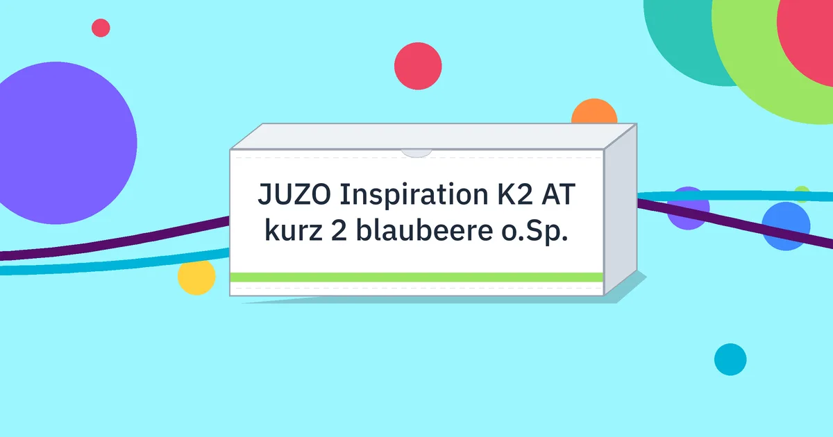 Symbolbild: Packung mit der Aufschrift JUZO Inspiration K2 AT kurz 2 blaubeere o.Sp. (PZN 14930889) – Verfügbarkeit und Bezug in Apotheken in Frankfurt am Main