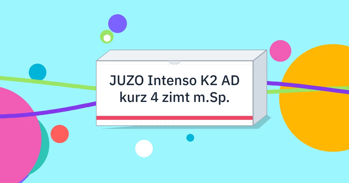 Symbolbild: Packung mit der Aufschrift JUZO Intenso K2 AD kurz 4 zimt m.Sp. (PZN 18607381) – Verfügbarkeit und Bezug in Apotheken in Frankfurt am Main